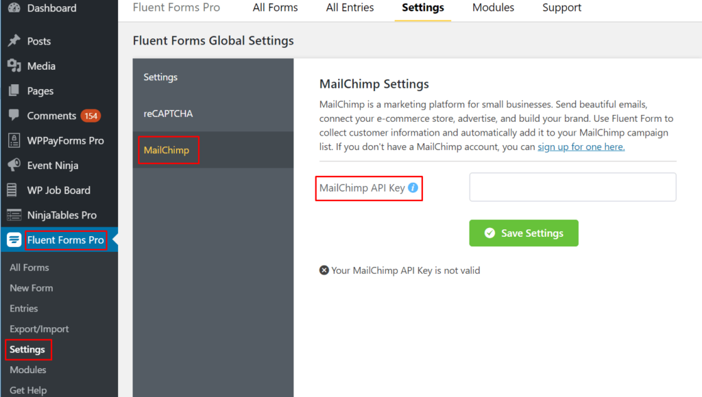 MailChimp Integration in WP Fluent Form WordPress plugin