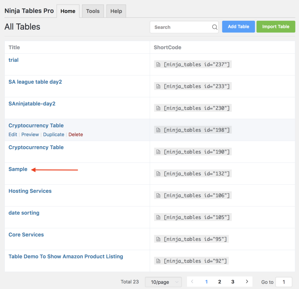 Add/Remove Search or Filter Functionality of Ninja Tables