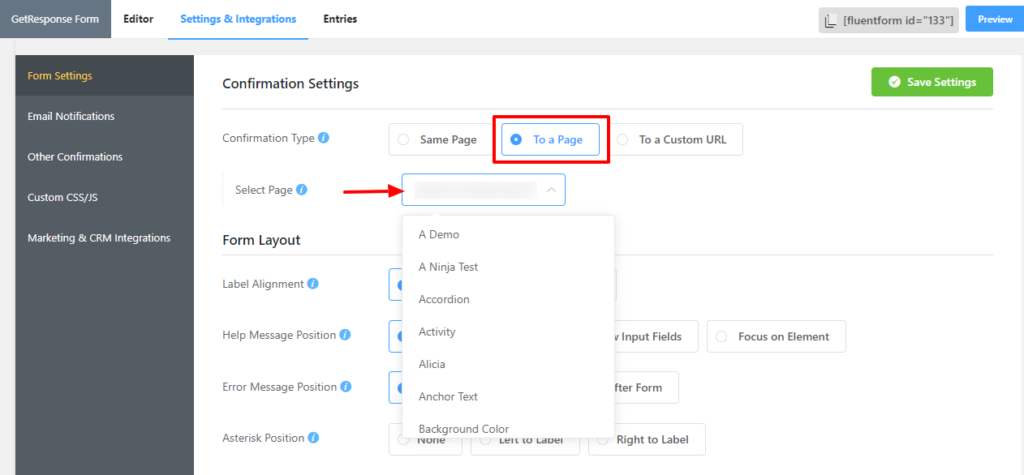Set up Form Submission Confirmation Message in WP Fluent Form
