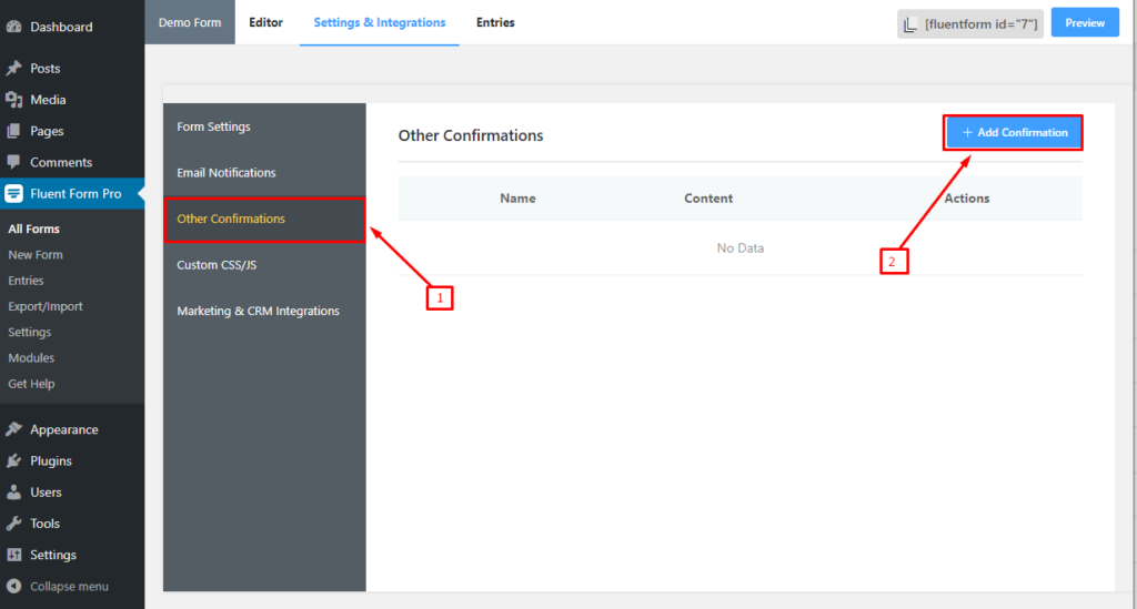 Conditional Confirmation Message In Wp Fluent Form Wordpress Plugin