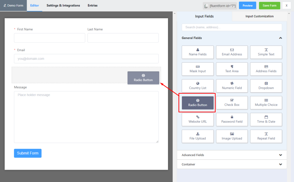 Radio Button In Wp Fluent Form Wordpress Plugin