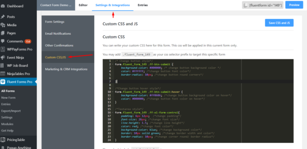 Fluent Forms Styling/Custom CSS - WP Manage Ninja