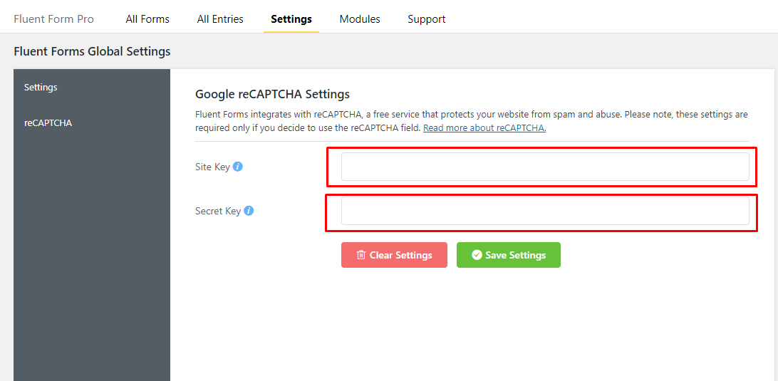 How to Integrate reCAPTCHA Service in Fluent Form