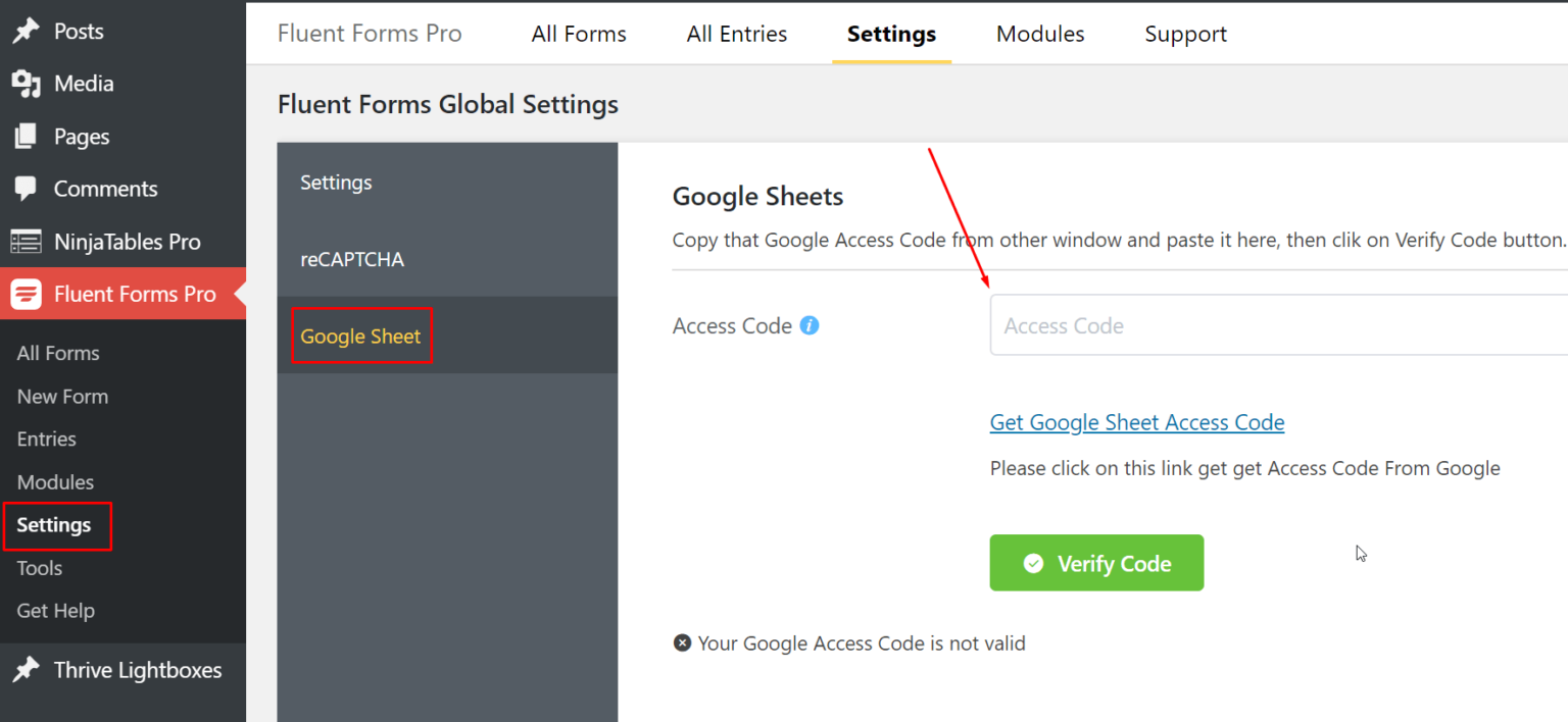 Google Sheets Integration with WP Fluent Forms - WP Manage Ninja