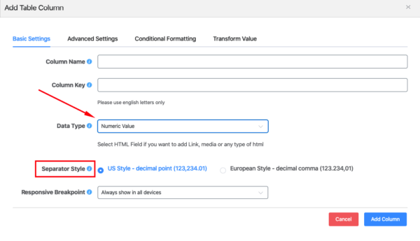 Configuring Data Types With Ninja Tables - WP Manage Ninja