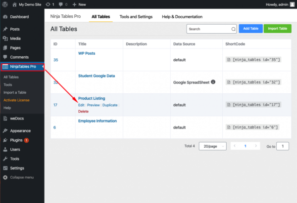 Configure Stackable Tables with Ninja Tables - WP Manage Ninja