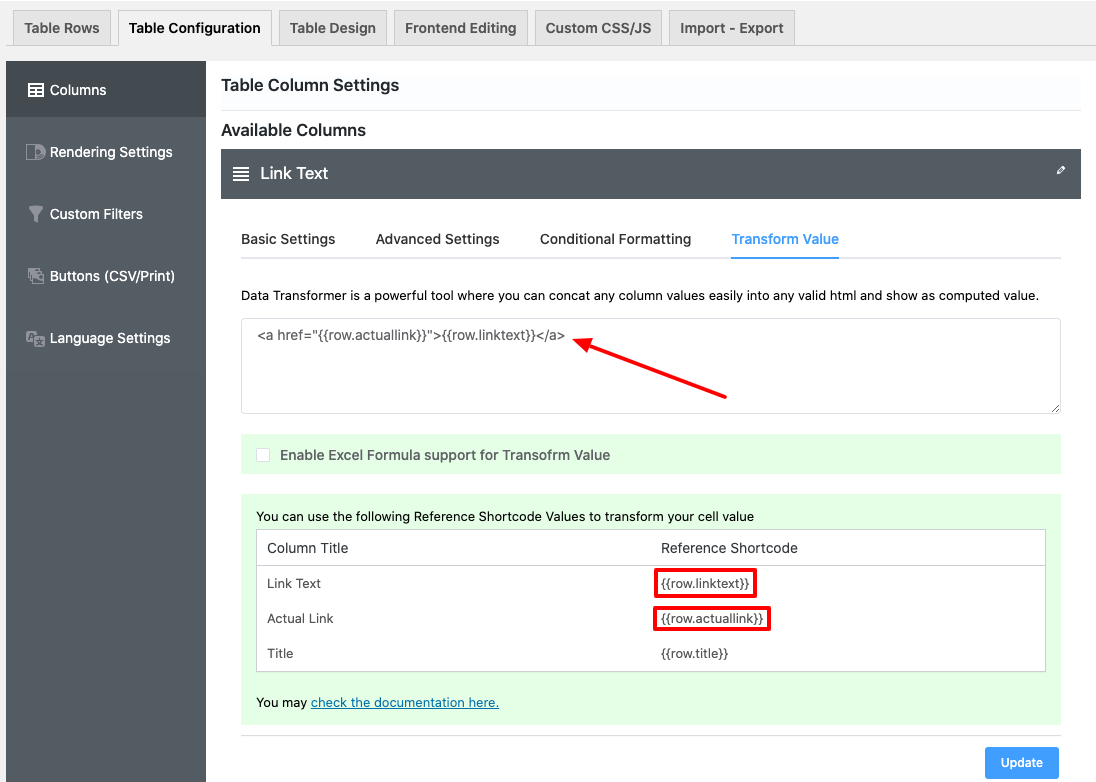 Google docs/CSV transformation: hyperlink - WP Manage Ninja