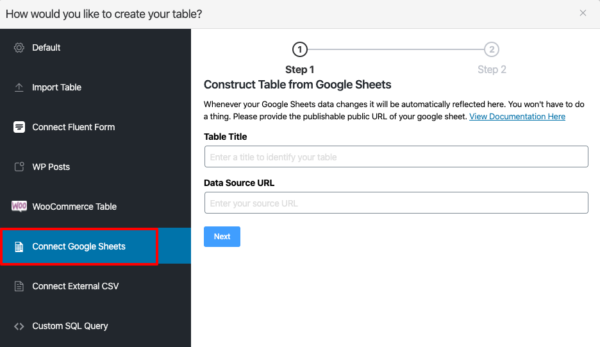 Construct Table from Google Sheets - WP Manage Ninja