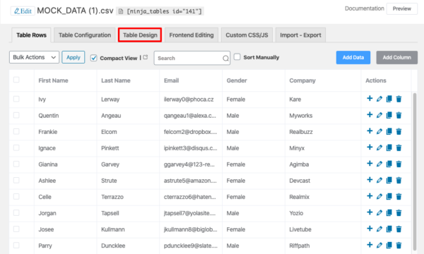 Visual Table Styling - WP Manage Ninja