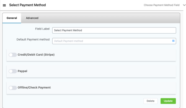 Payment Method Fields - WP Manage Ninja