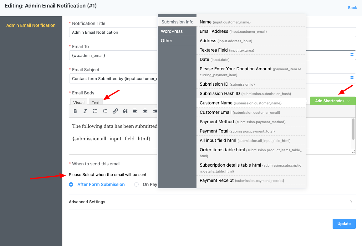 Setting up Admin Email Notifications - WP Manage Ninja