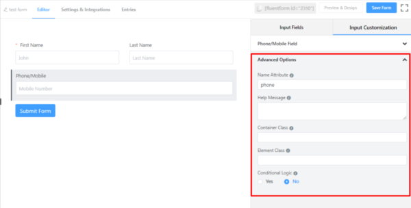 Phone/Mobile Input Field in Fluent Forms - WP Manage Ninja