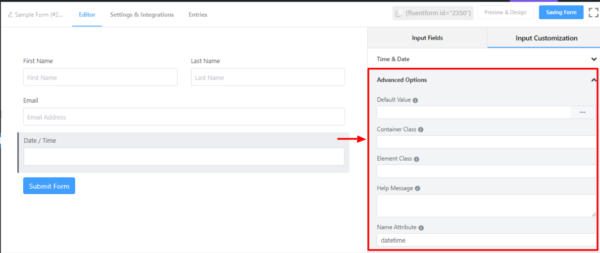 Time & Date Input Field in WP Fluent Form WordPress Plugin