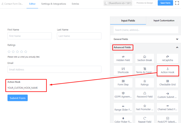 Action Hook Field in WP Fluent Form WordPress Plugin