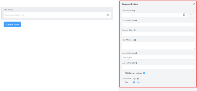 Simple Text Input Field in WP Fluent Form WordPress Plugin