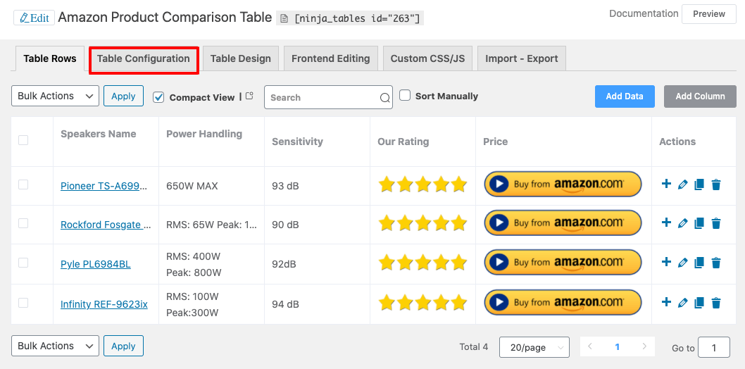 Create Amazon Product Comparison Table in WordPress using Ninja Table