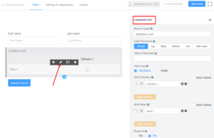 Checkable Grid Input Field in WP Fluent Form WordPress Plugin