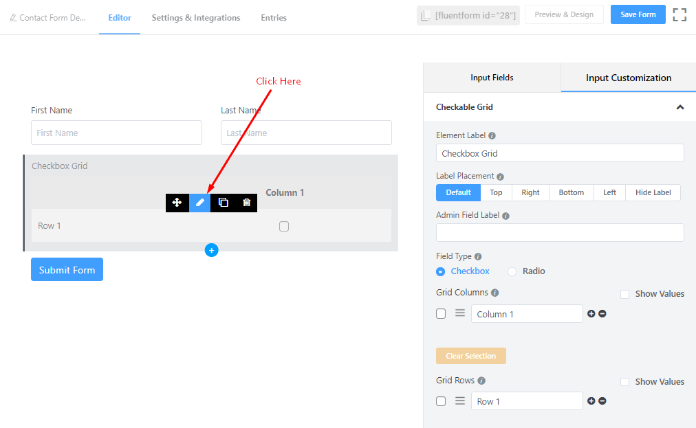 Checkable Grid Input Field In Wp Fluent Form Wordpress Plugin
