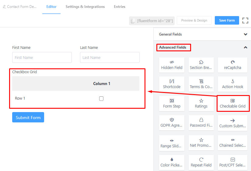 Checkable Grid Input Field In Wp Fluent Form Wordpress Plugin