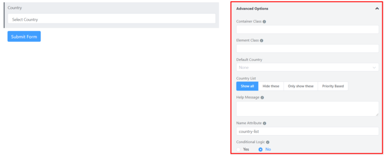 Country List Input Field In Wp Fluent Form Wordpress Plugin