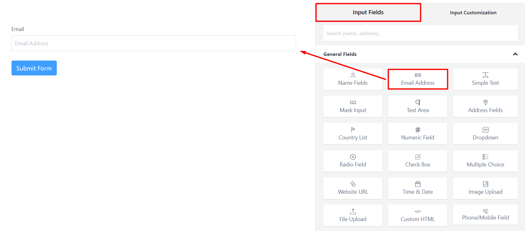 Email Address Input Field In Wp Fluent Form Wordpress Plugin