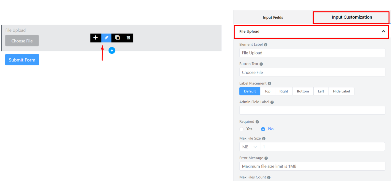 File Upload Input Field in WP Fluent Form WordPress Plugin