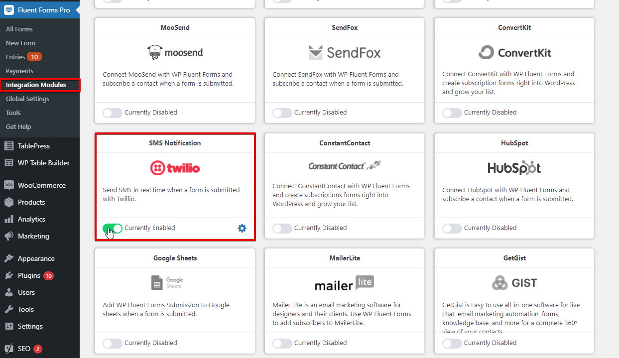 Twilio Integration Sms Notifications With Wp Fluent Forms Wordpress Form Builder Plugin Wp