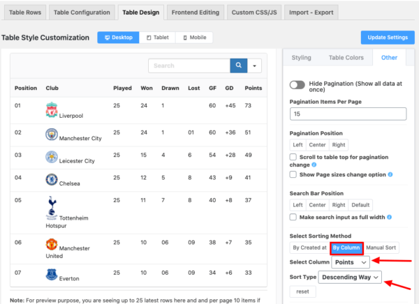 How to Create a League Points Table Using Ninja Tables