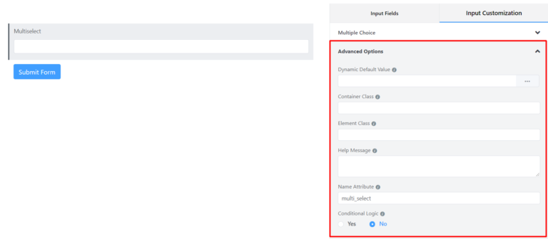 Multiple Choice Field in WP Fluent Form WordPress Plugin