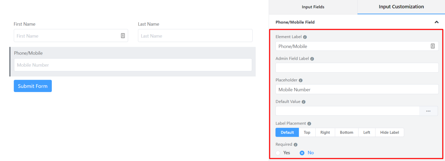 Phone Number Input Field in WP Fluent Forms - WP Manage Ninja