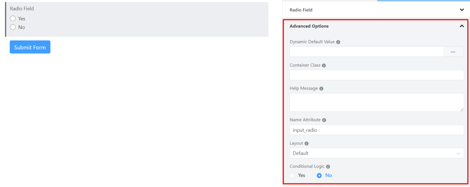 Radio Button in WP Fluent Form WordPress Plugin