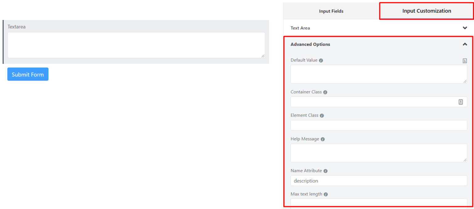 Text Area Input Field in WP Fluent Form WordPress Plugin