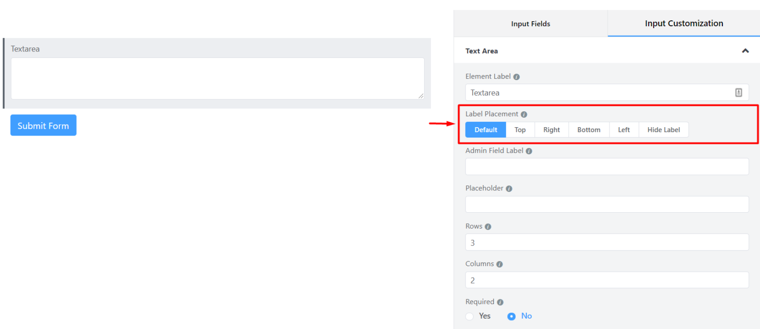 Text Area Input Field in WP Fluent Form WordPress Plugin