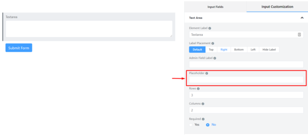 Text Area Input Field in WP Fluent Form WordPress Plugin