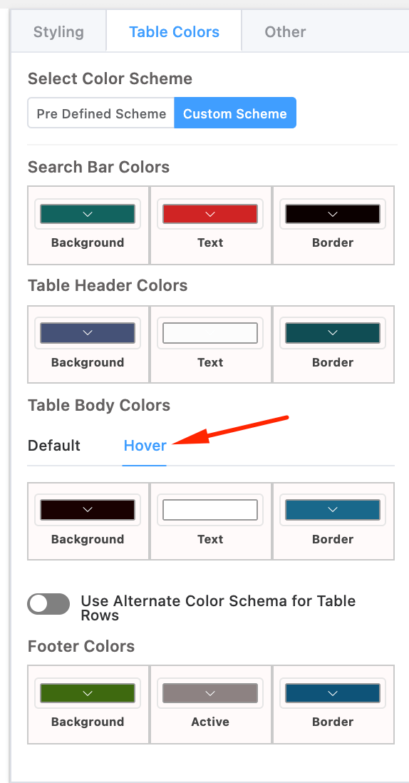 Table color customization using Ninja Tables plugin
