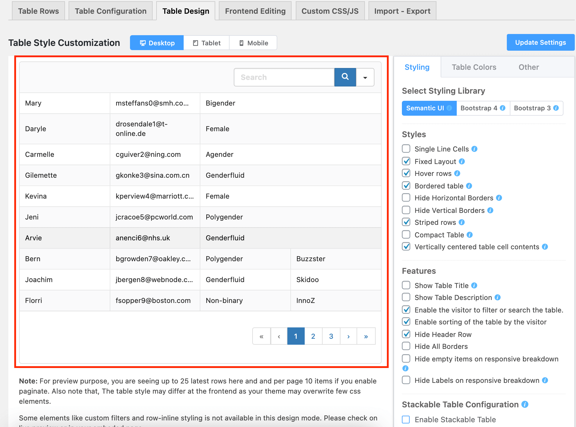 Visual Table Styling - WP Manage Ninja