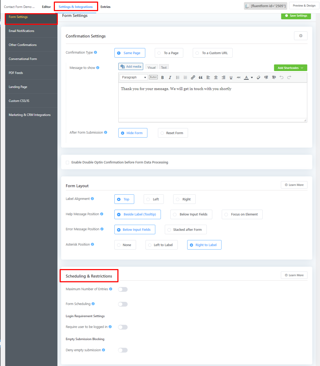 Form Restrictions Feature In Wp Fluent Form Wordpress Plugin
