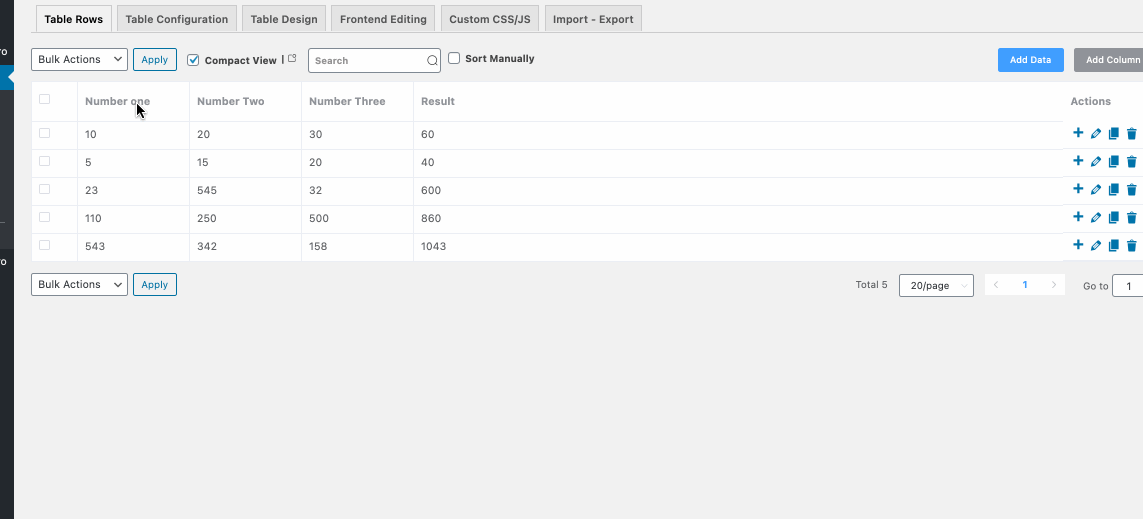 Ninja Table Calculation Row column WP Manage Ninja