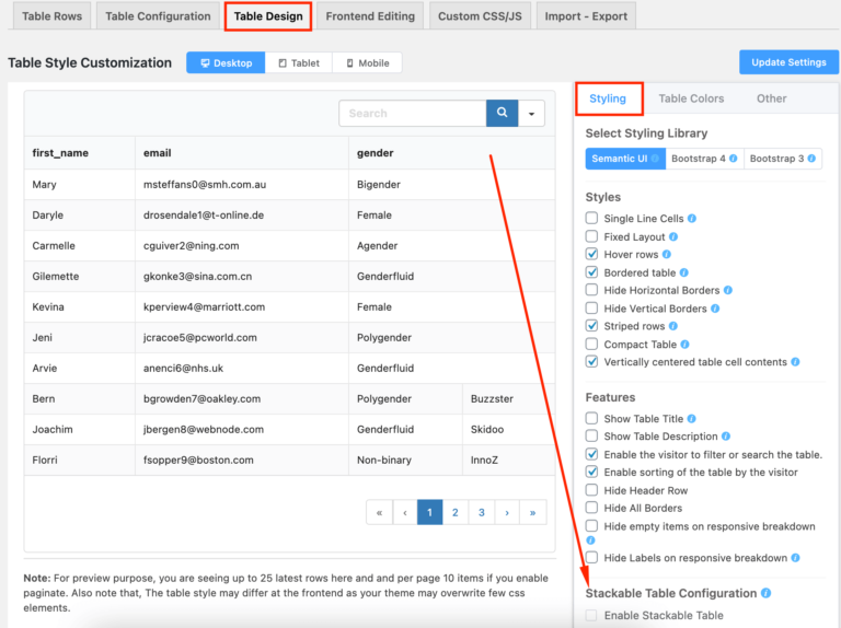 Configure Stackable Tables with Ninja Tables - WP Manage Ninja