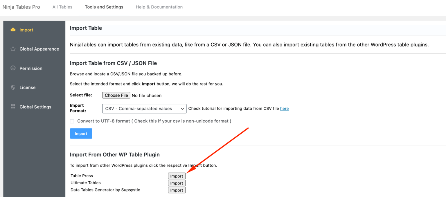 Import Table Data from Table Press WordPress Plugin