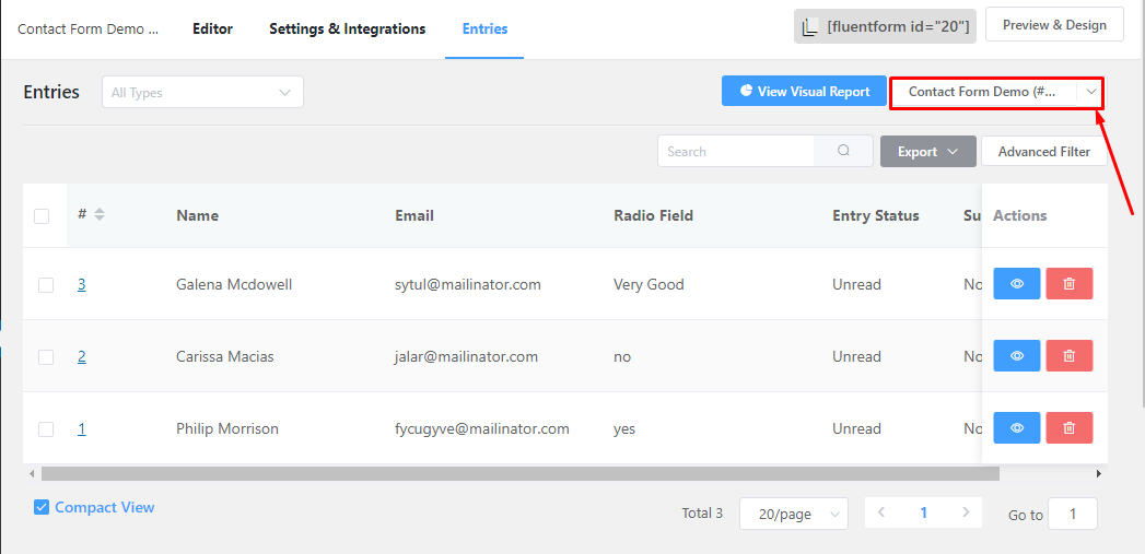 View & Manage Submitted Form Entries - WP Manage Ninja
