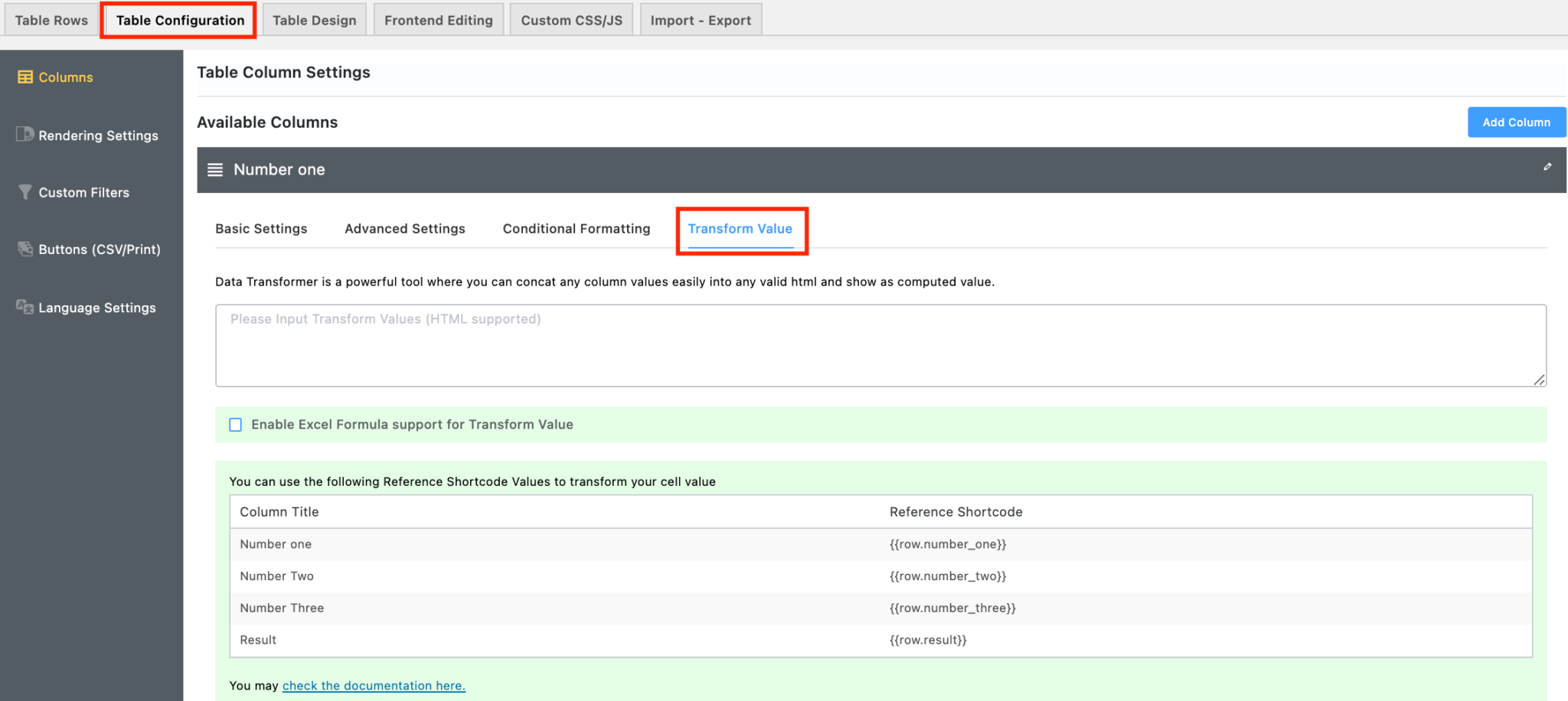Ninja table calculation row/column - WP Manage Ninja