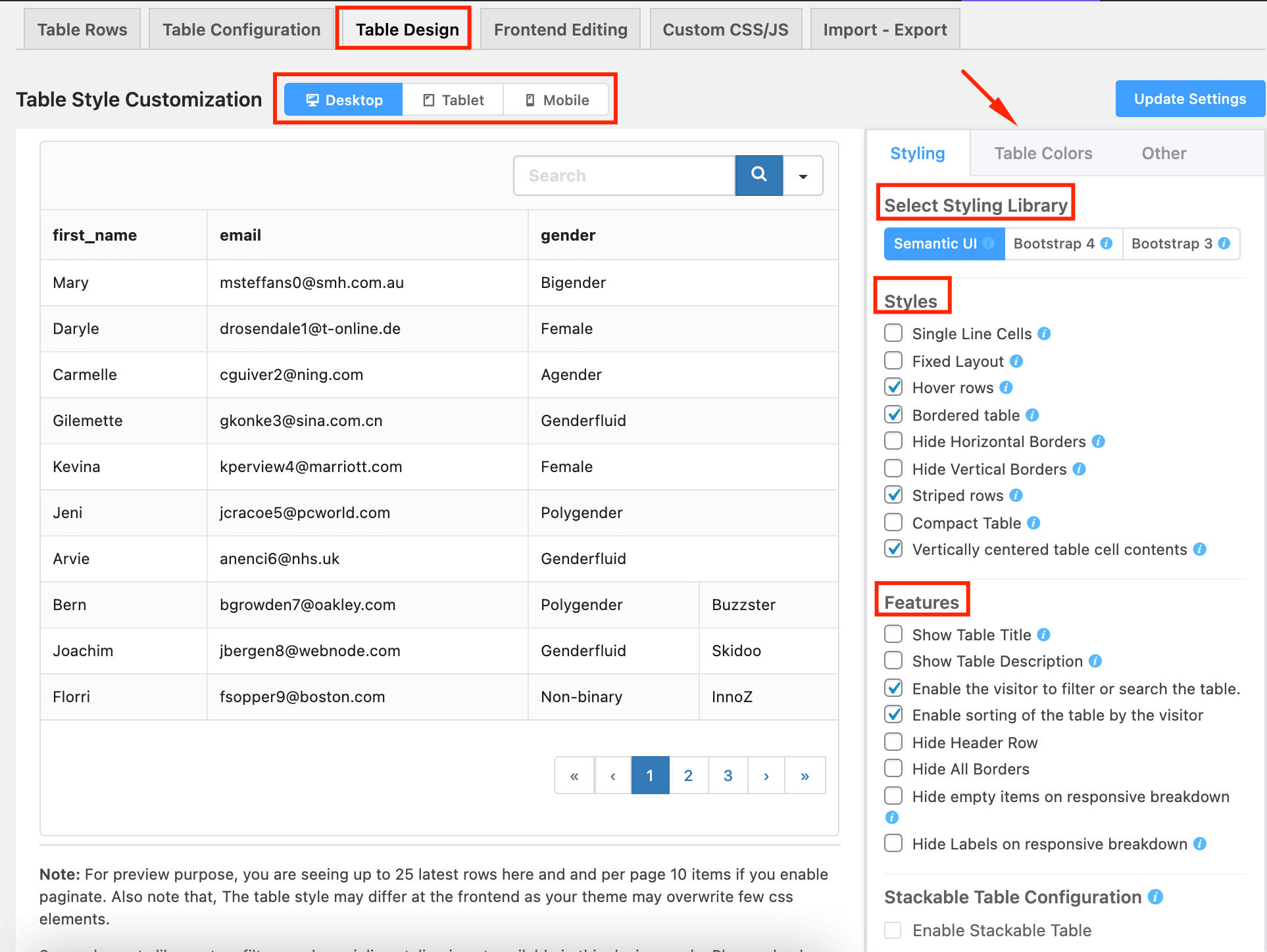 Visual Table Styling - WP Manage Ninja