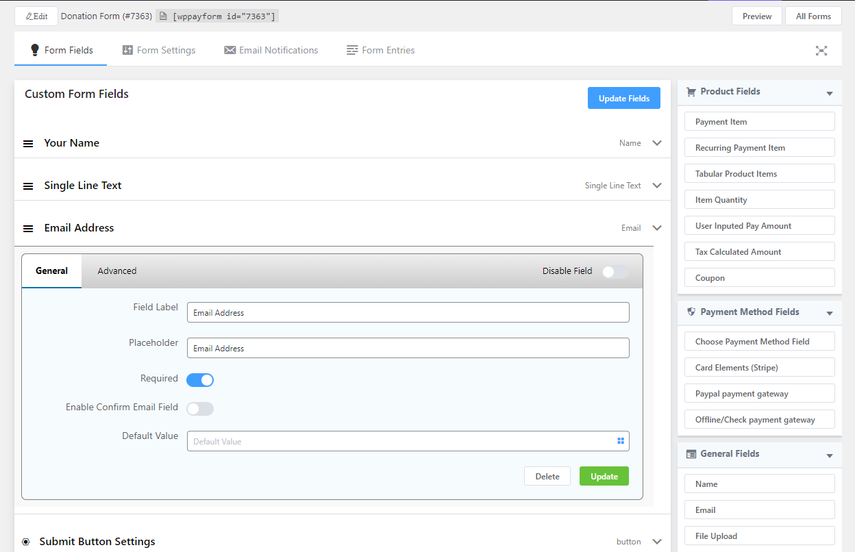General Form Input Fields - WPPayForm - WP Manage Ninja