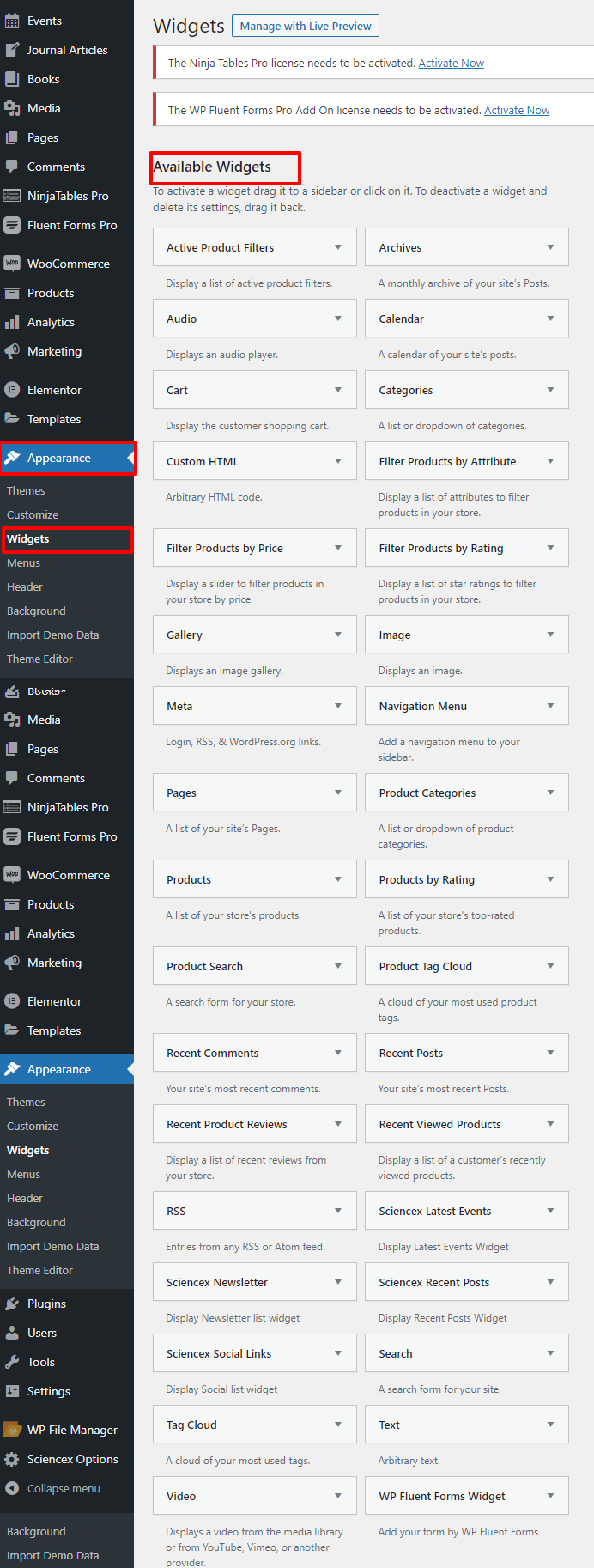Widgets - WP Manage Ninja