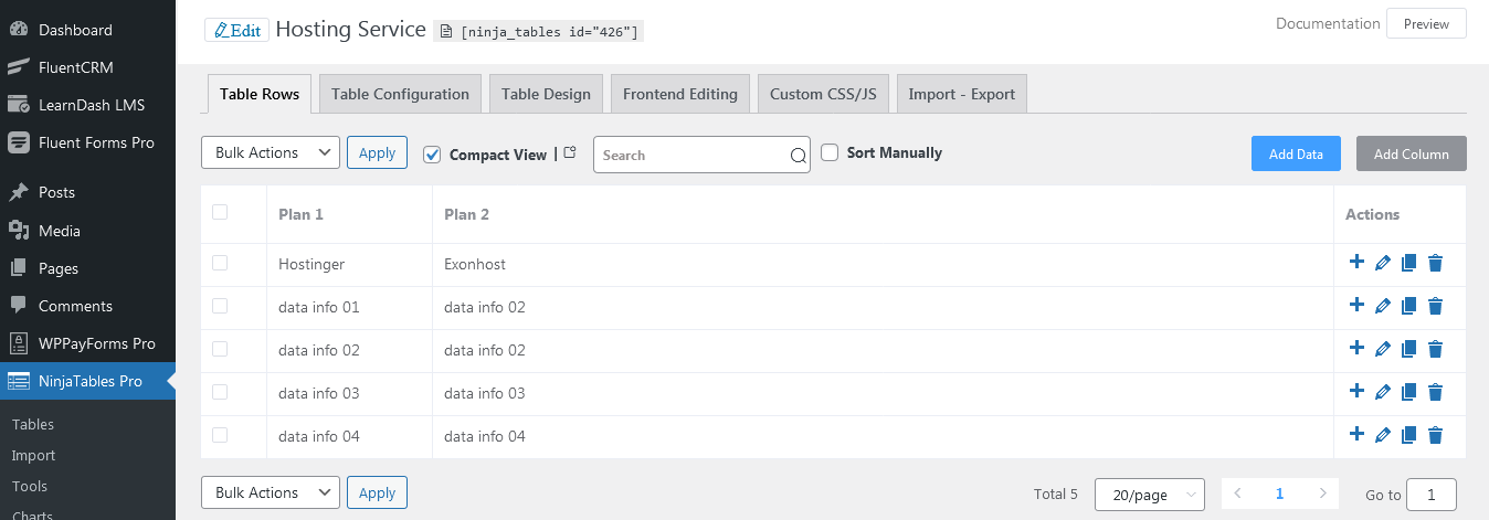 How to create a Comparison Table in WordPress using Ninja Tables