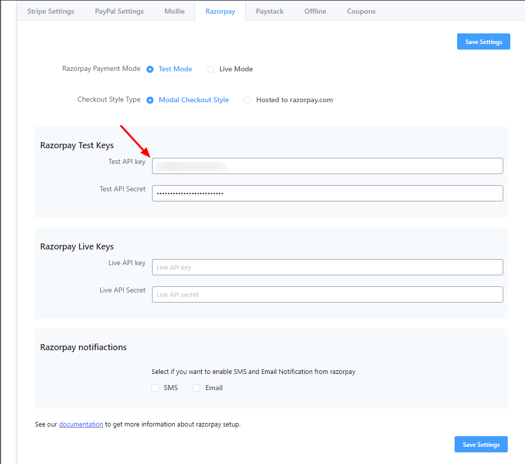 Razorpay Settings - WP Manage Ninja