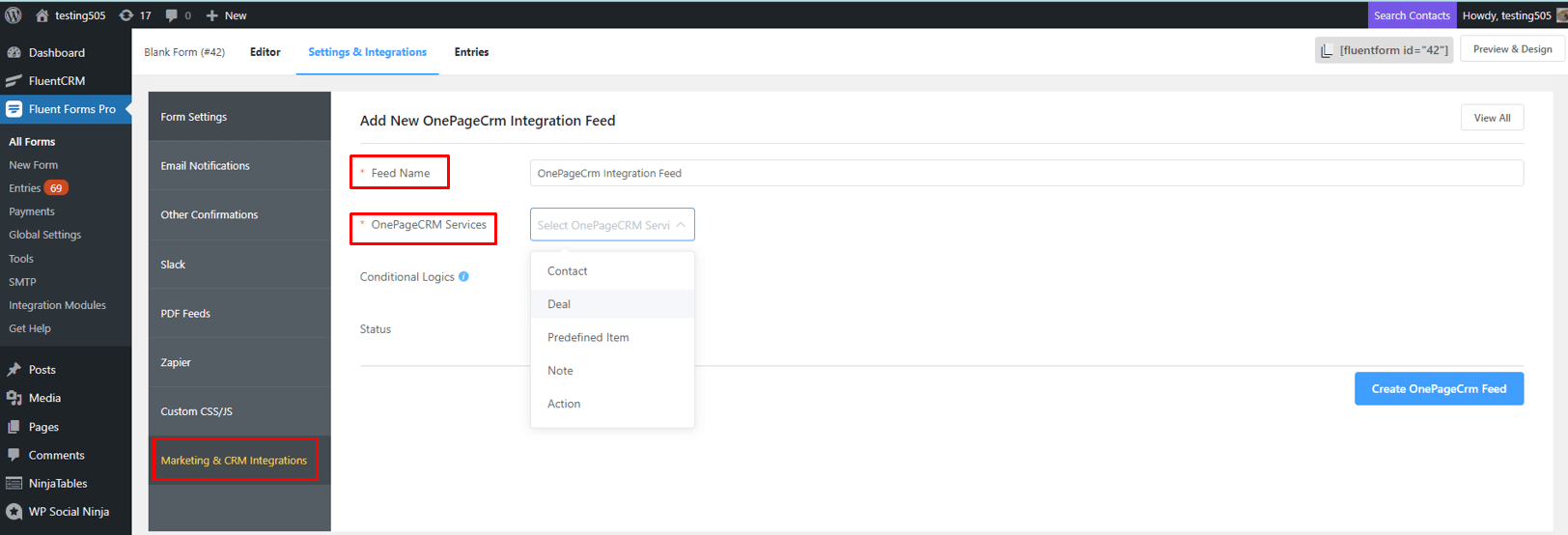 OnePageCRM Integration with Fluent Forms - WP Manage Ninja