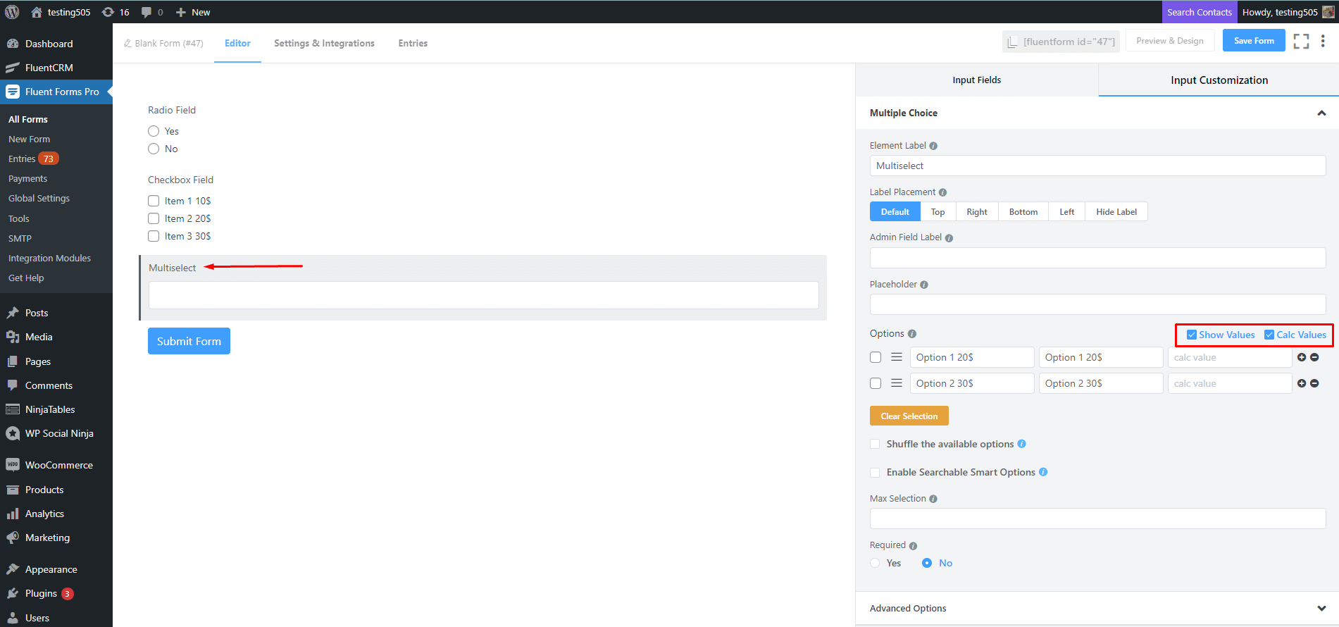 Multiple Choice Field In Wp Fluent Form Wordpress Plugin
