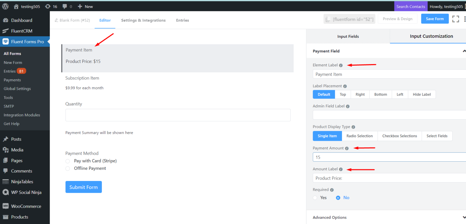 Payment Field in Fluent Forms - WP Manage Ninja
